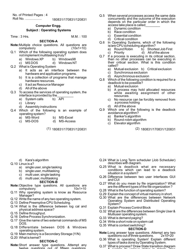 Diploma Computer QP | PDF | Operating System | Process (Computing)