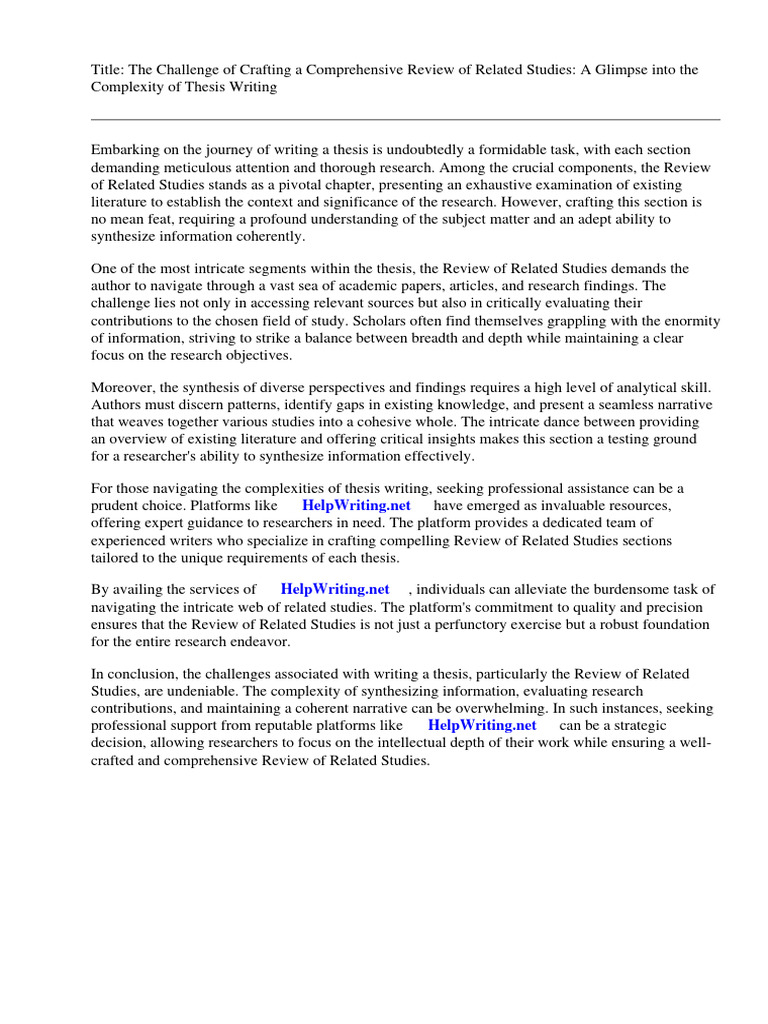 Example Thesis of Review of Related Studies | PDF | Thesis | Methodology