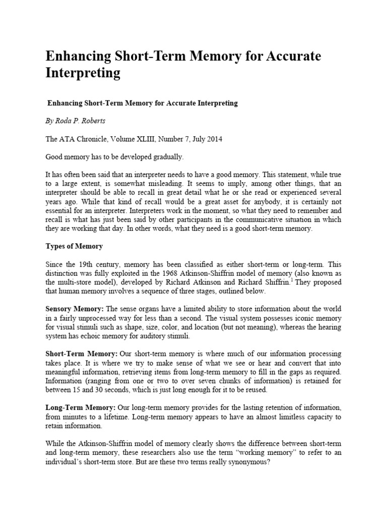 Enhancing Short-Term Memory For Accurate Interpreting | PDF | Memory | Working Memory