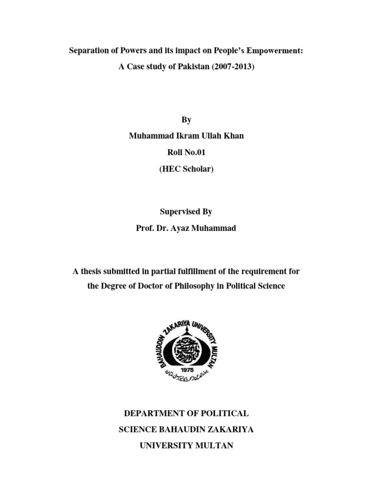 Muhammad Ikram Ullah Khan Full Thesis | PDF | Separation Of Powers ...