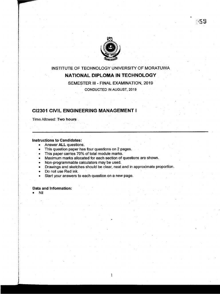 CI2301-Civil Engineering Management 1 | PDF