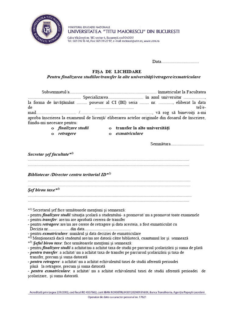 Fisa de Lichidare Cu Antet | PDF