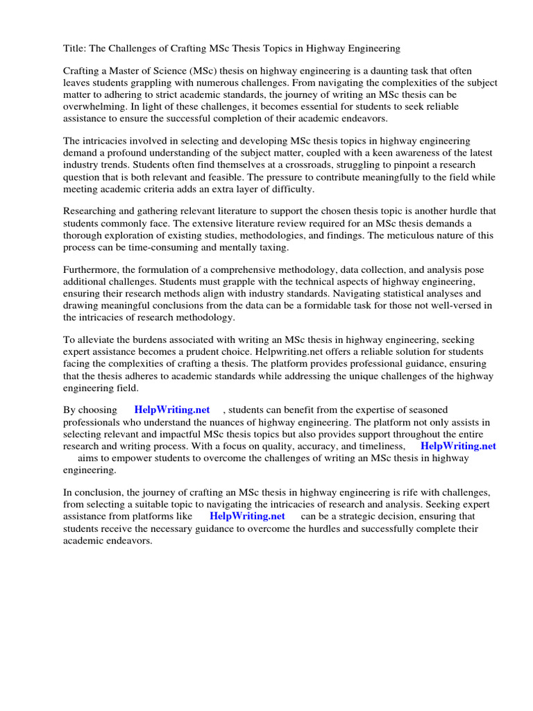 MSC Thesis Topics in Highway Engineering | PDF | Traffic | Road