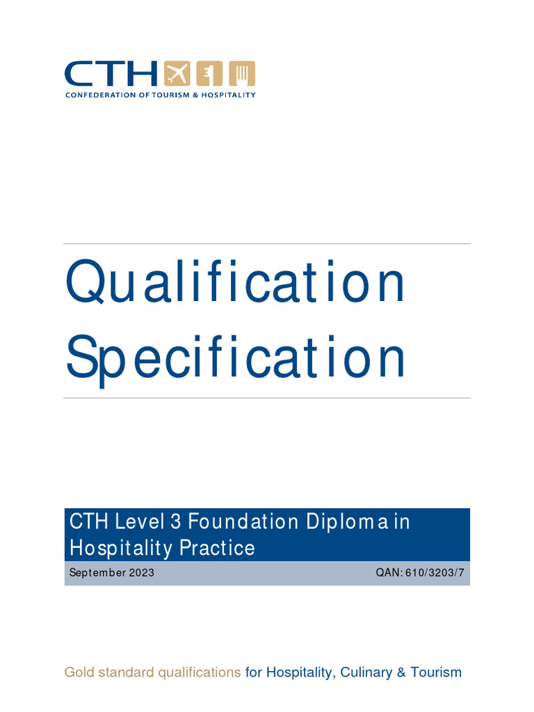CTH L3 Foundation Diploma in Hospitality Practice - Qual Spec 2023 | PDF | University And ...