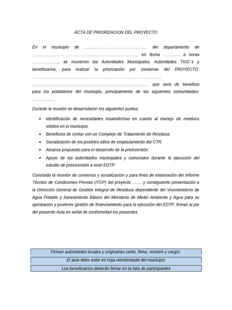 FORMATO Acta de Priorización Del Proyecto | PDF