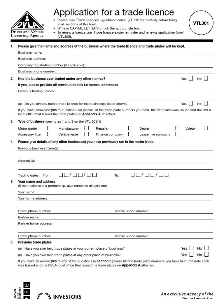 V301 Trade Licence Form | PDF | Vehicles | Government