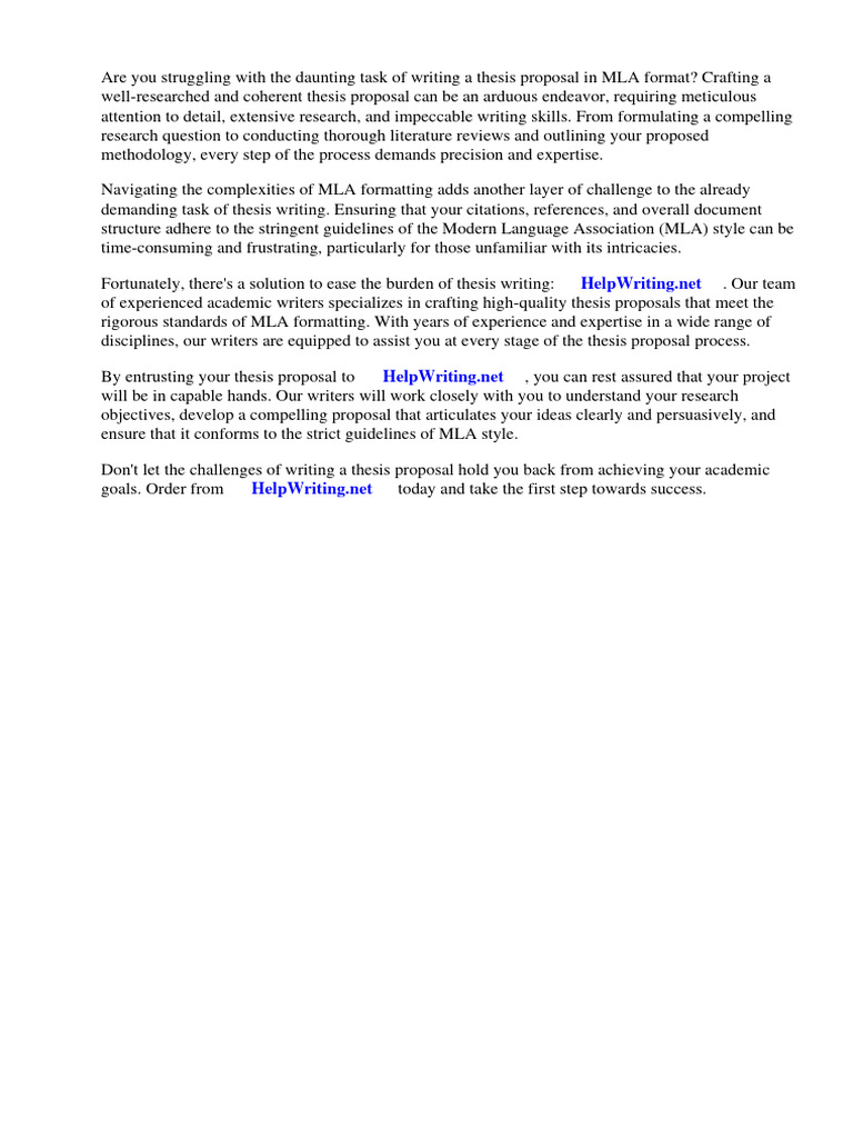 Sample Mla Thesis Proposal | PDF | Thesis | Citation