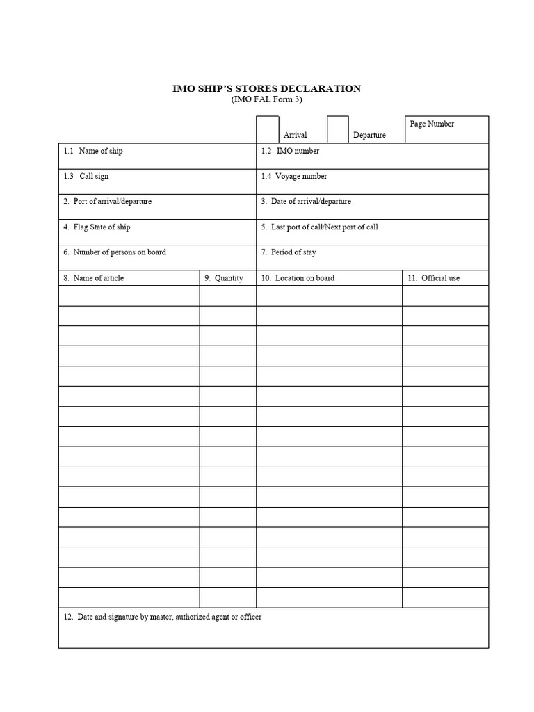 IMO Ship's Stores Declaration Form 3 | PDF