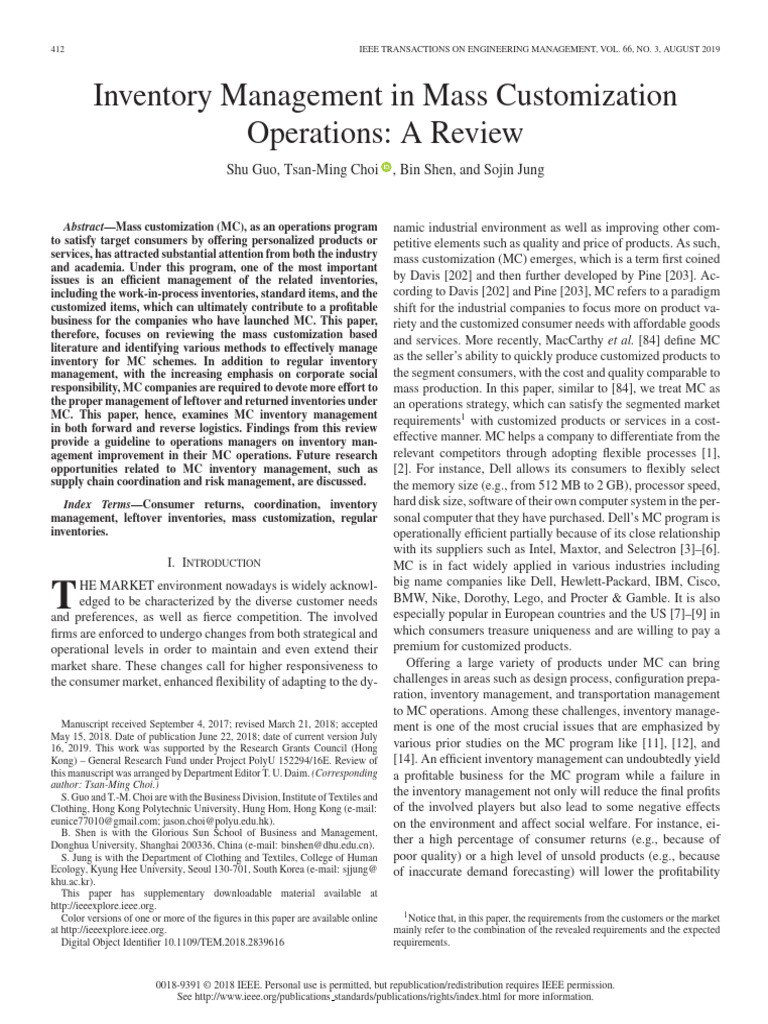 Inventory Management in Mass Customization | PDF | Inventory | Supply Chain
