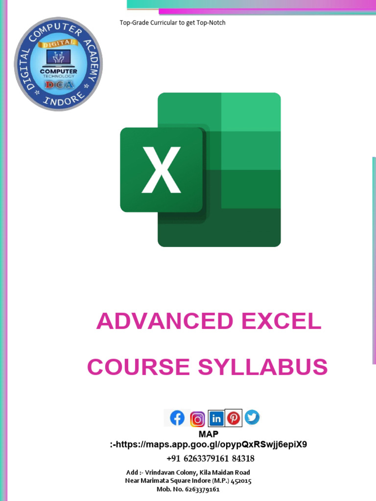 Advanced Excel Course Syllabus | PDF | Microsoft Excel | Computer ... Advanced Excel Course Syllabus | PDF | Microsoft Excel | Computer ...
