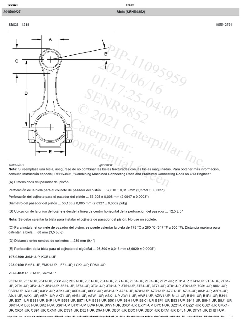 Medidas Bielas C-13 | Descargar gratis PDF | Ingeniería mecánica | Conversión de energía
