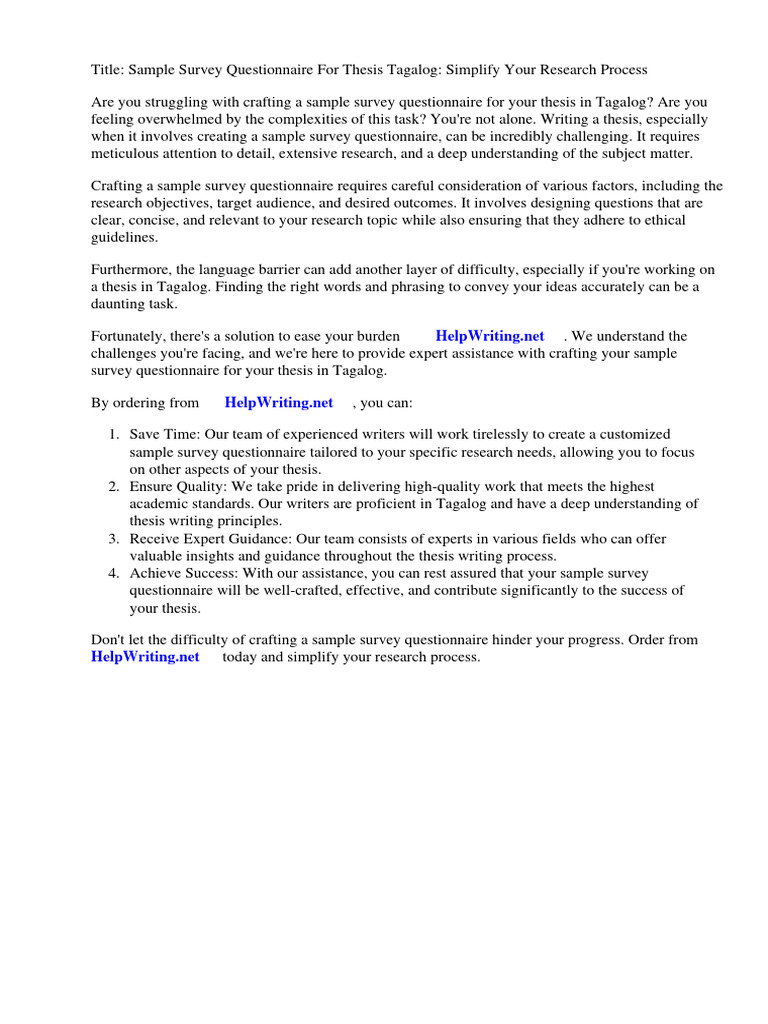 Sample Survey Questionnaire For Thesis Tagalog | PDF | Questionnaire ... Sample Survey Questionnaire For Thesis Tagalog | PDF | Questionnaire ...