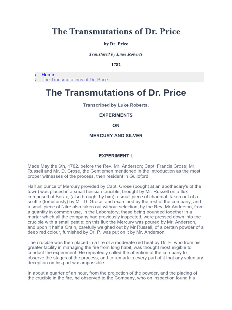 Mercury to Gold Transmutation Experiments | PDF | Gold | Silver