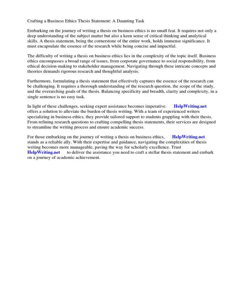 Business Ethics Thesis Statement | PDF | Business Ethics | Risk