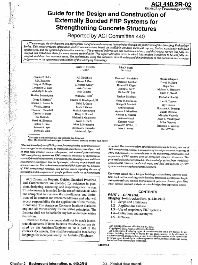 AC1 440.2R-02 Externally Bonded FRP Systems For Strengthened Concrete ...