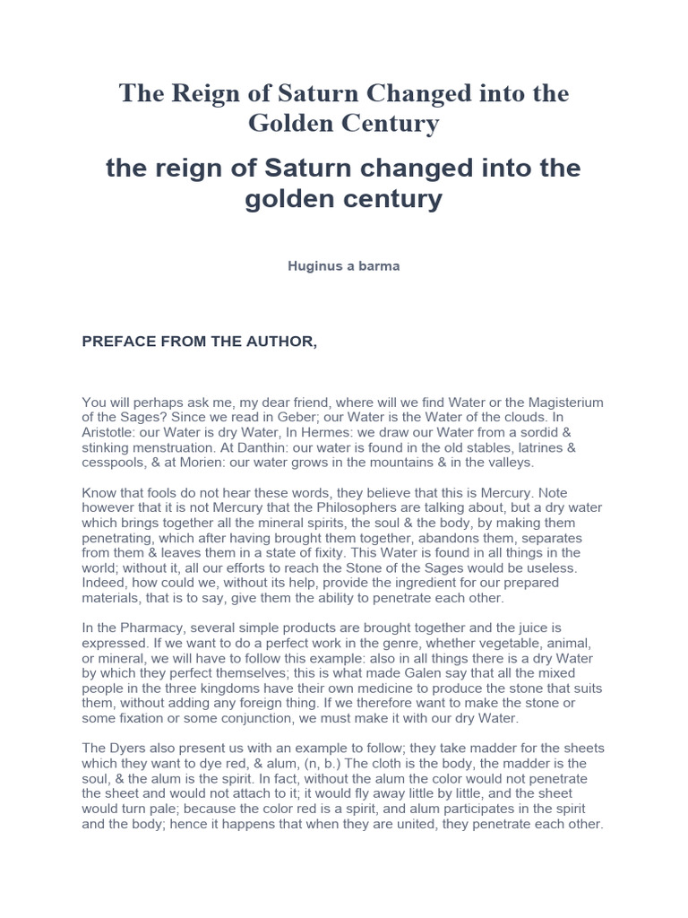 The Reign of Saturn Changed Into The Golden Century | PDF