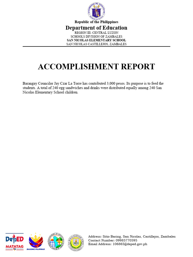 ACCOMPLISHMENT REPORT Feeding | PDF | Philippines