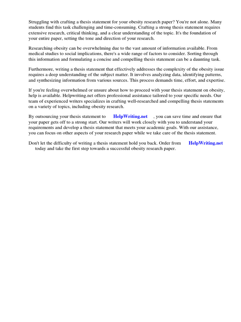 Thesis Statement Obesity Research Paper | PDF | Obesity | Preventive ...
