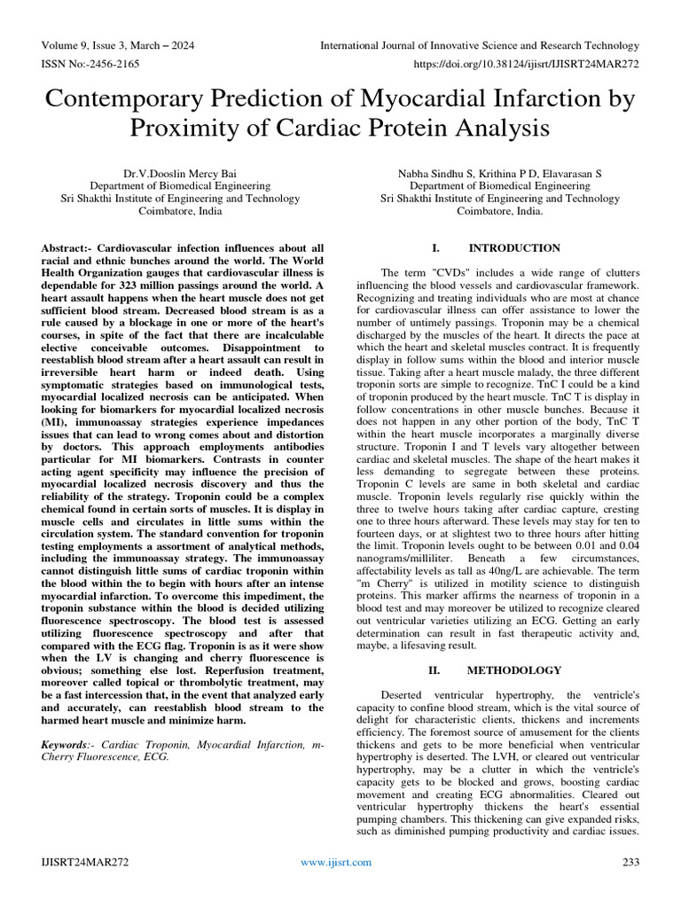 Contemporary Prediction of Myocardial Infarction by Proximity of Cardiac Protein Analysis ...