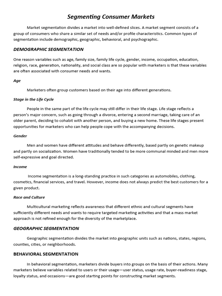 Marketing Pdf Market Segmentation Brand