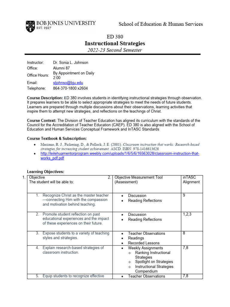 ED 380 Spring Syllabus 2022-23 | PDF | Lecture | Teachers