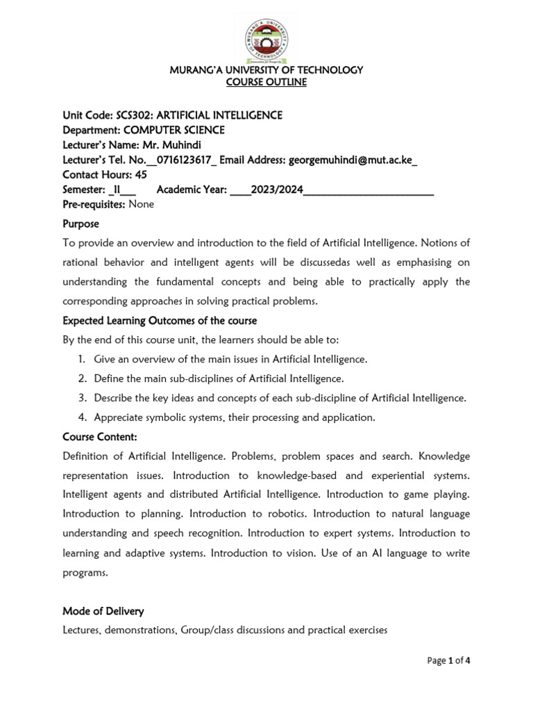 Scs302 Artificial Intelligence Notes | PDF | Artificial Intelligence ...