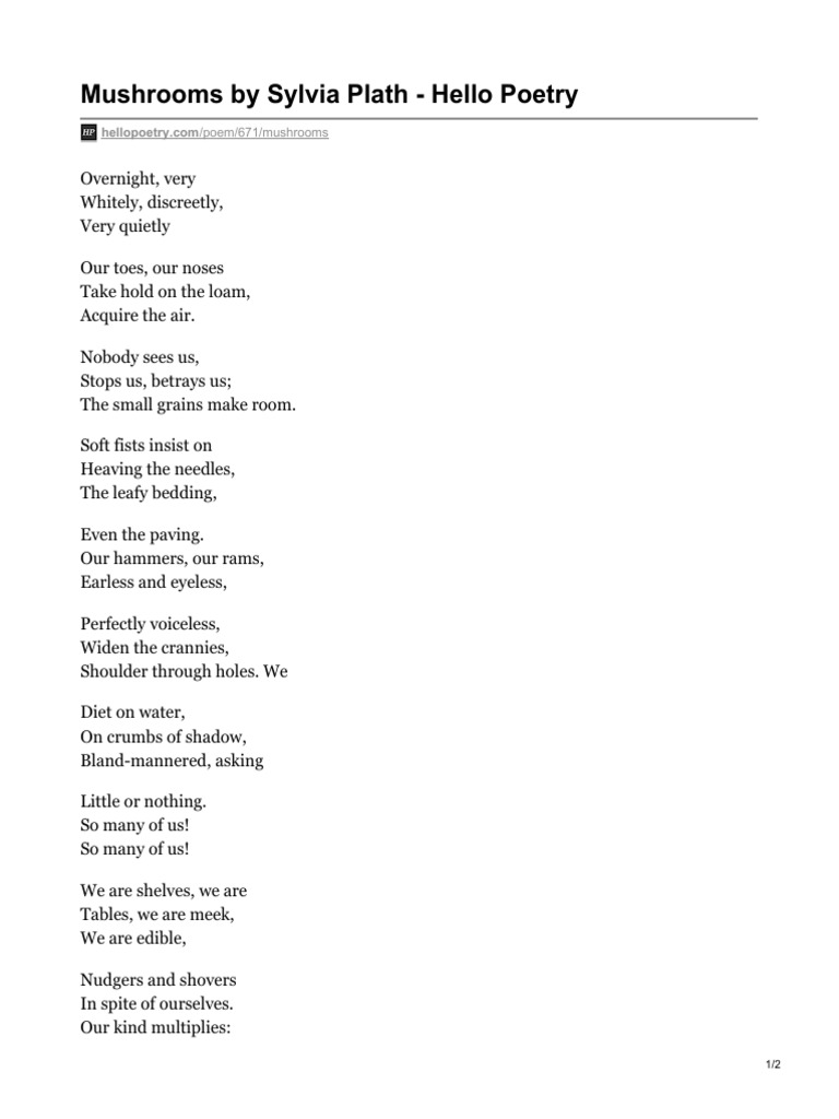 Analysis of Plath's "Mushrooms" Poem | PDF | Language Arts & Discipline ...