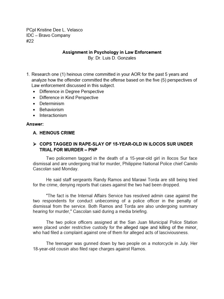 Assignment in Psychology of Law Enforcement | PDF | Capital Punishment ...