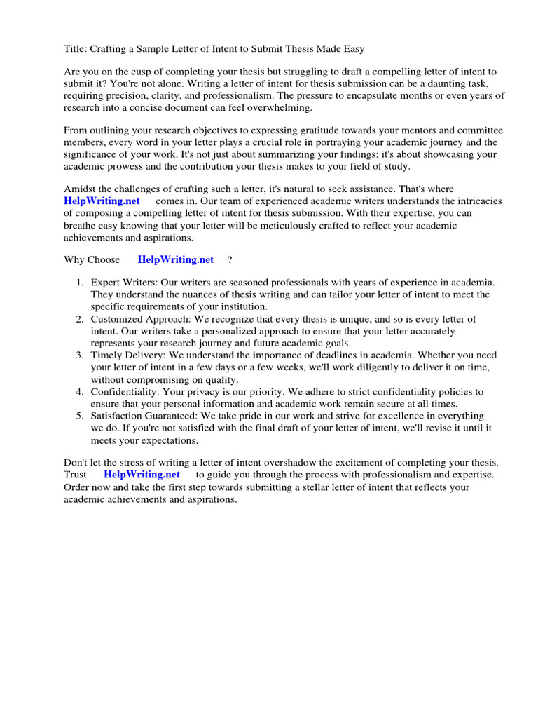 Sample Letter of Intent To Submit Thesis | PDF | Memorandum