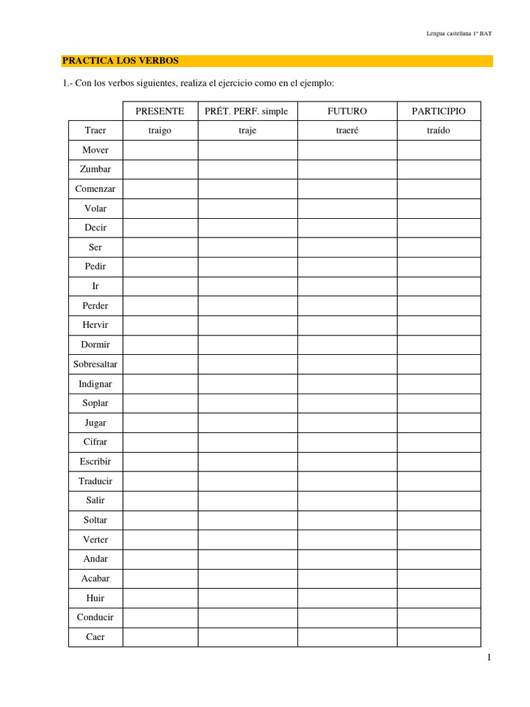 Ejercicios de Verbos en Español | PDF | Verbo | Tipología Lingüística