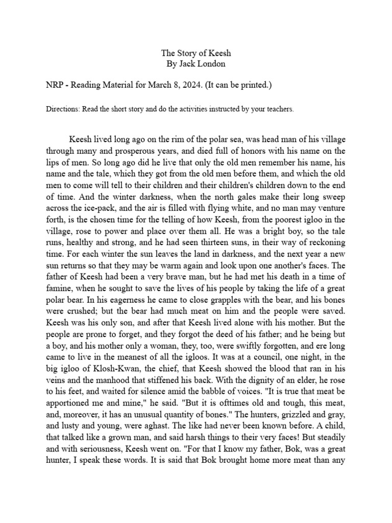 The Story of Keesh NRP Material | PDF | Poetry