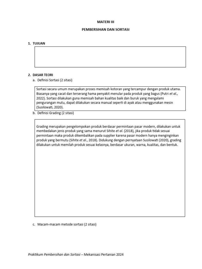Work Sheet Pembersihan Dan Sortasi | PDF