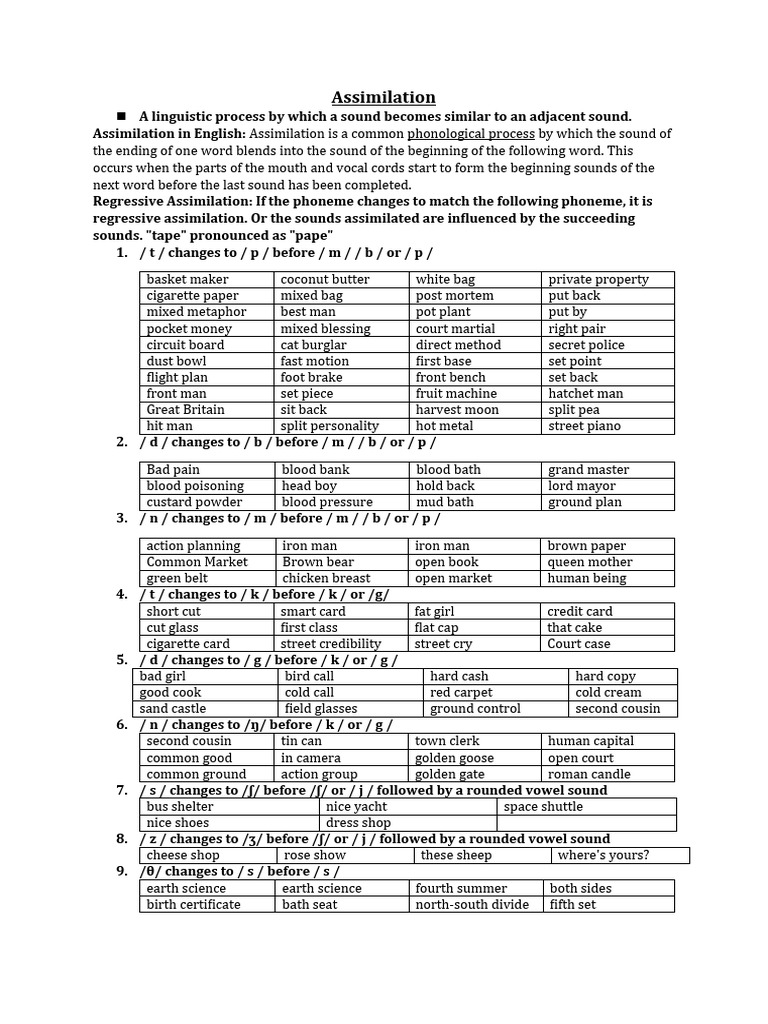 Assimilation Handout | PDF