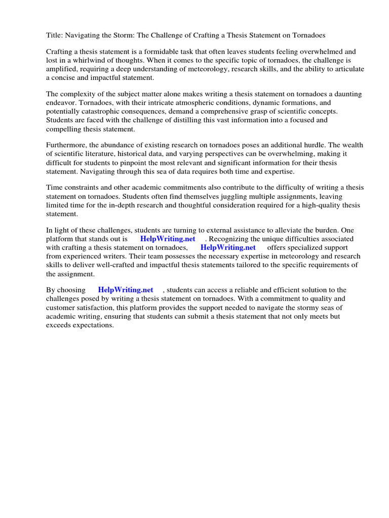 Thesis Statement Tornadoes | Download Free PDF | Tornadoes | Essays