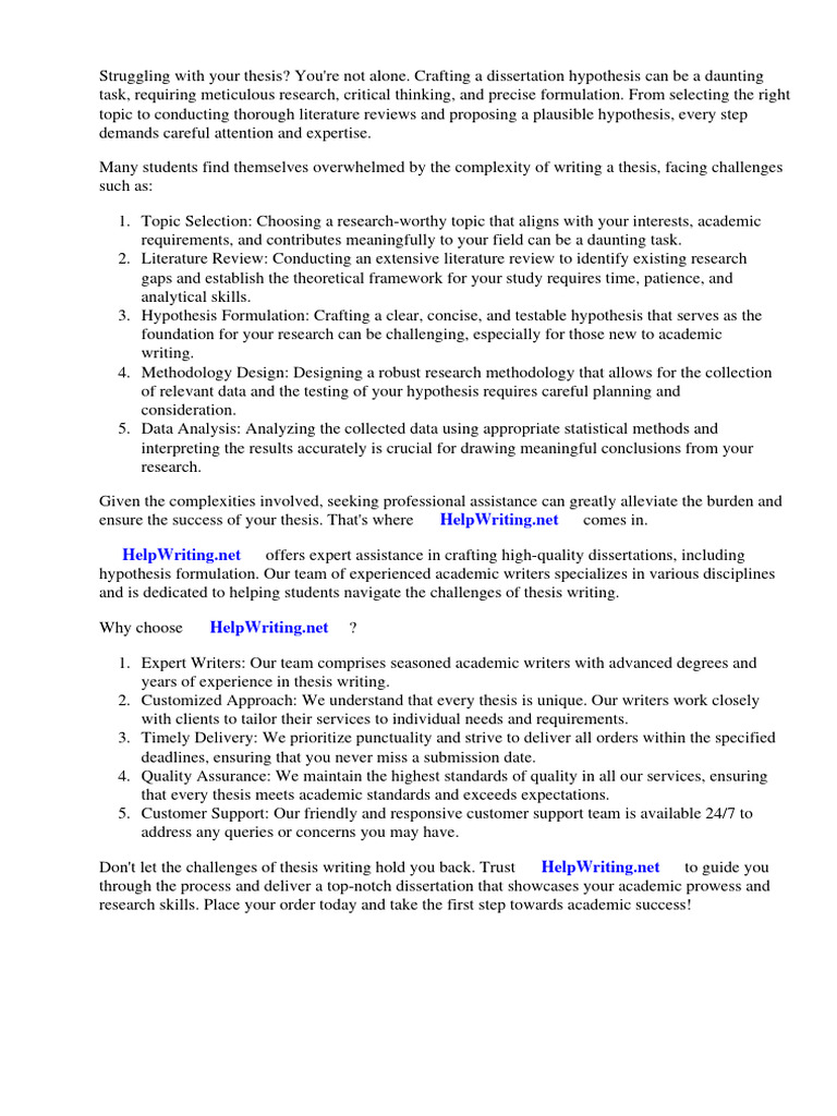 Dissertation Hypothesis Example | PDF