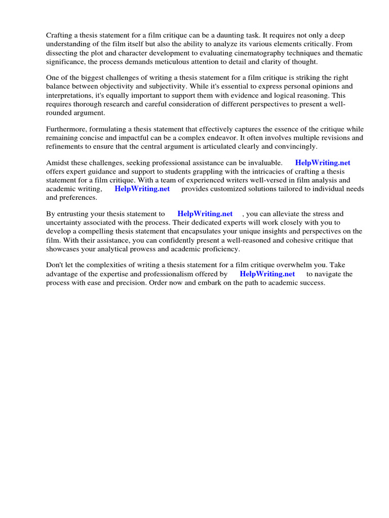 Thesis Statement Film Critique | Download Free PDF | Thesis | Animation