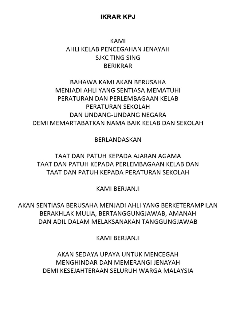 Ikrar KPJ 2023 2024 | PDF