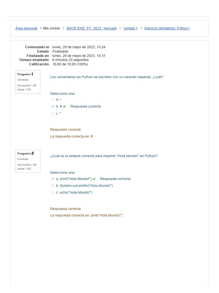 Ejercicio Obligatorio - Python I - Revisión Del Intento | PDF | Python ...