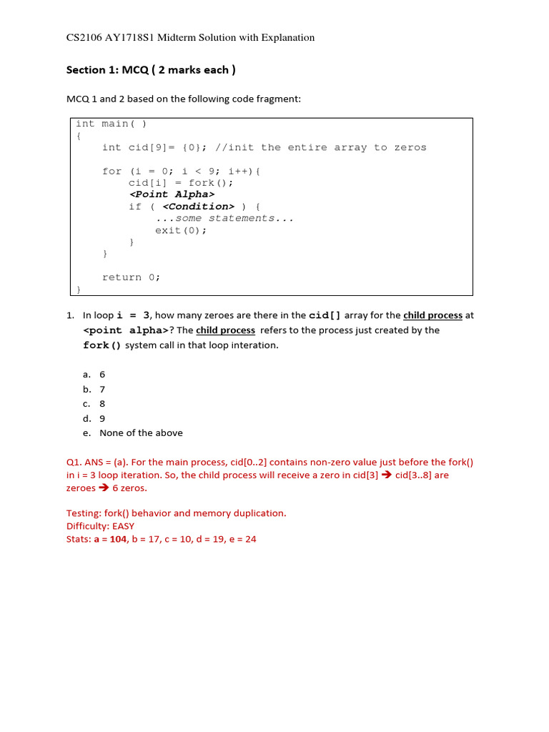 Cs2106 1718s1 Midterm Solution Pdf Thread Computing Scheduling Computing 