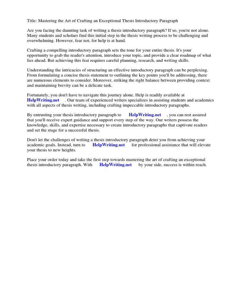 How To Write A Thesis Introductory Paragraph | PDF | Essays | Thesis How To Write A Thesis Introductory Paragraph | PDF | Essays | Thesis