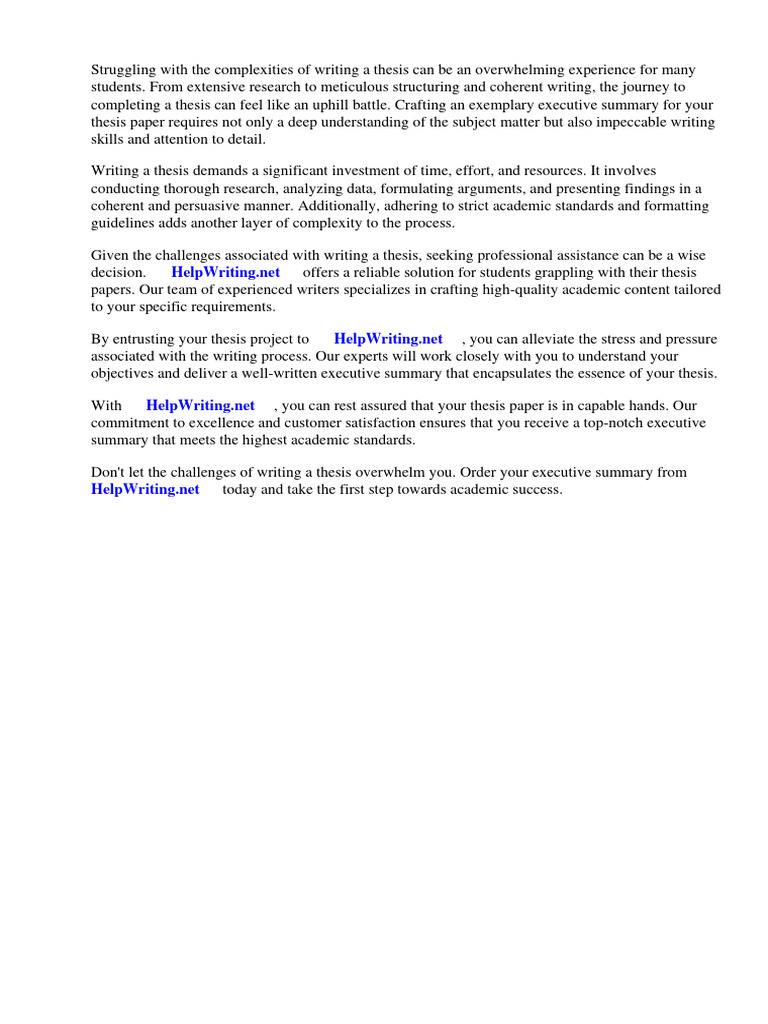 Example Executive Summary Thesis Paper | PDF | Essays | Thesis