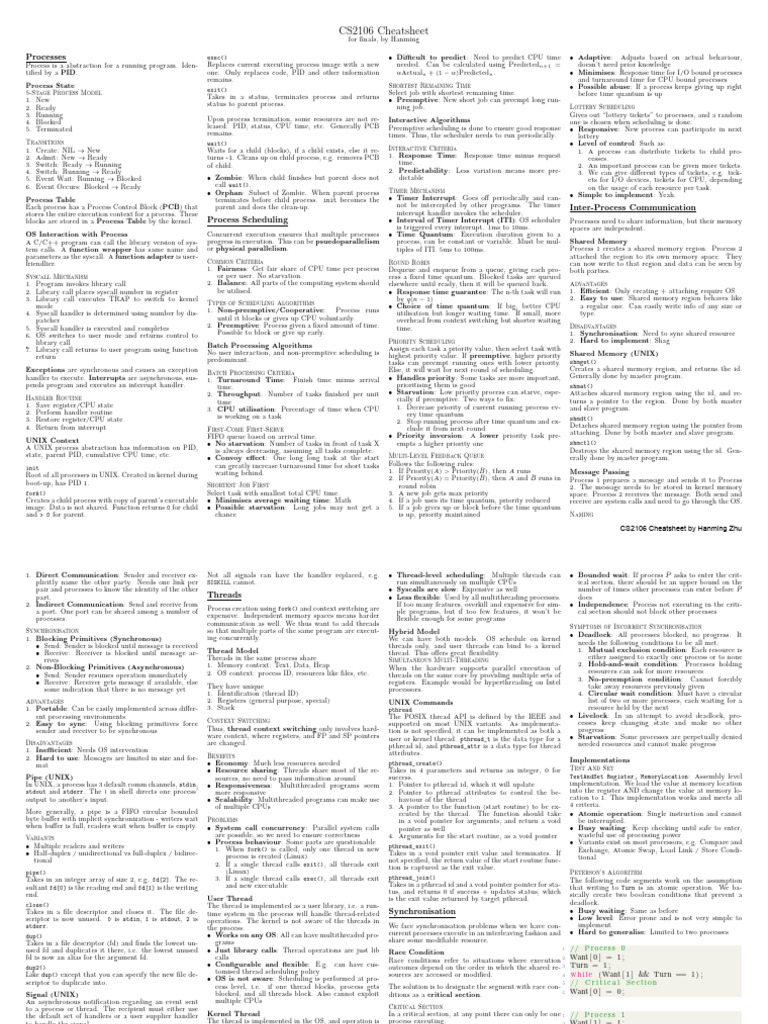 CS2106 Cheatsheet | PDF | Process (Computing) | Thread (Computing)