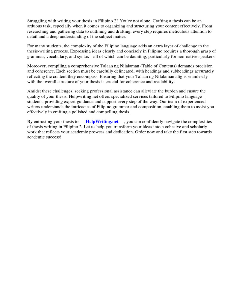 Thesis Sa Filipino 2 Talaan NG Nilalaman | PDF | Tagalog Language ...
