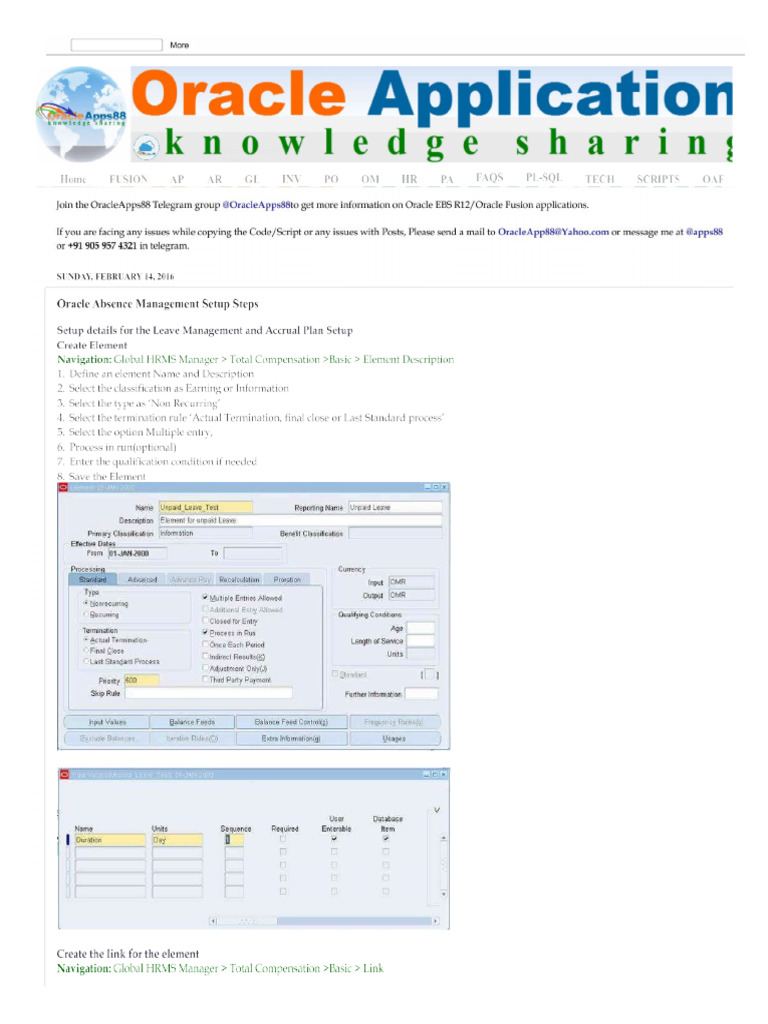 Oracle Absence Management Setups | PDF