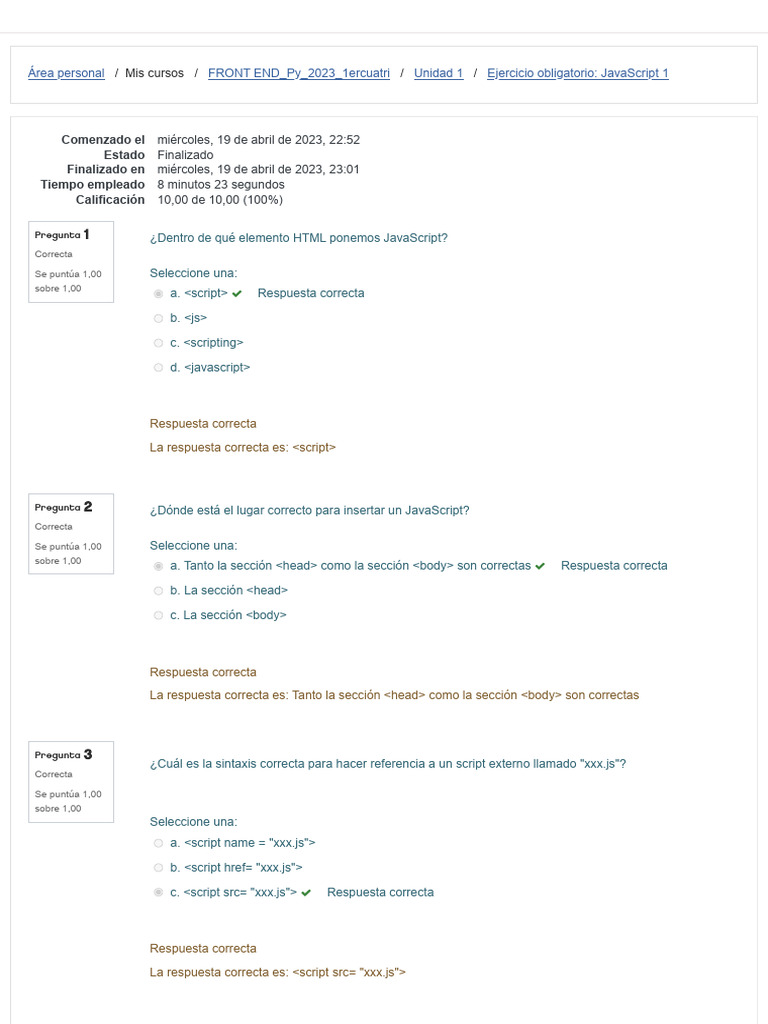 Ejercicio Obligatorio - JavaScript 1 - Revisión Del Intento | PDF ...