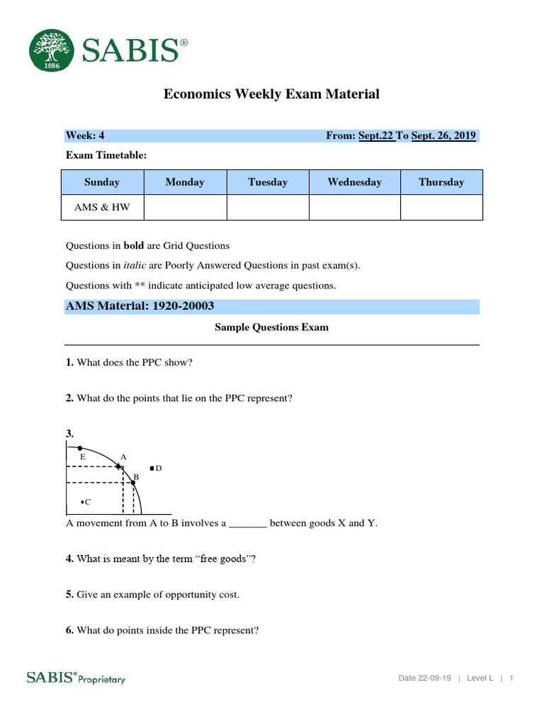 Economics Weekly Exam Guide | PDF | Opportunity Cost | Economies