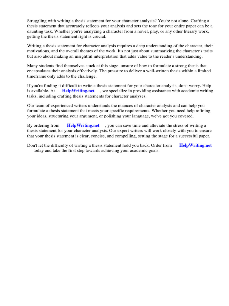 How To Write A Thesis Statement Character Analysis | PDF | Essays | Thesis