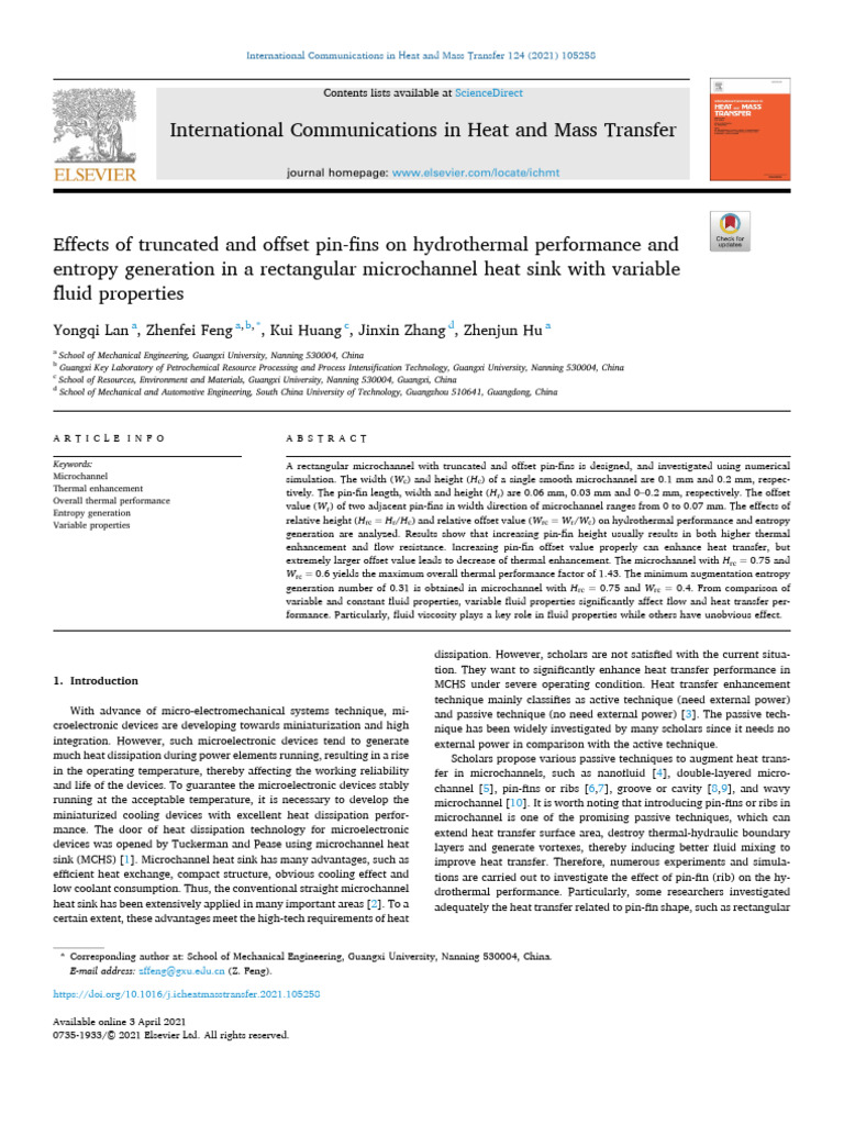 Lan Et Al. - 2021 - Effects of Truncated and Offset Pin-Fins On Hydrot ...