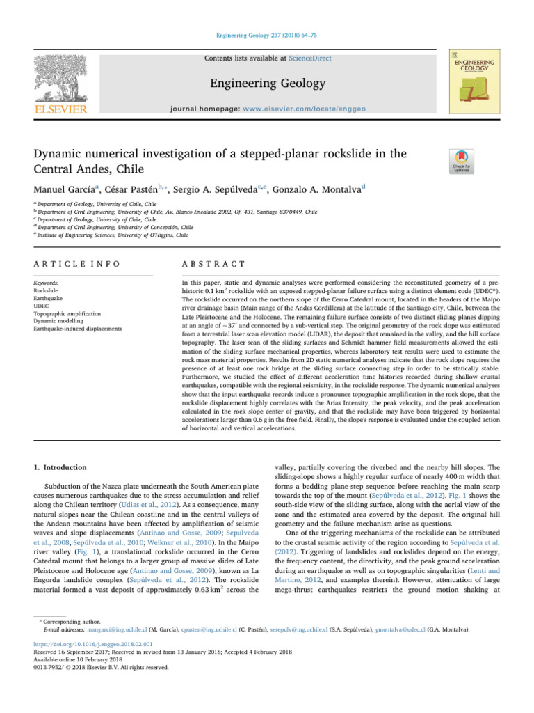 Dynamic Numerical Investigation Of A Stepped Planar Rockslide In The Central Andes Chile