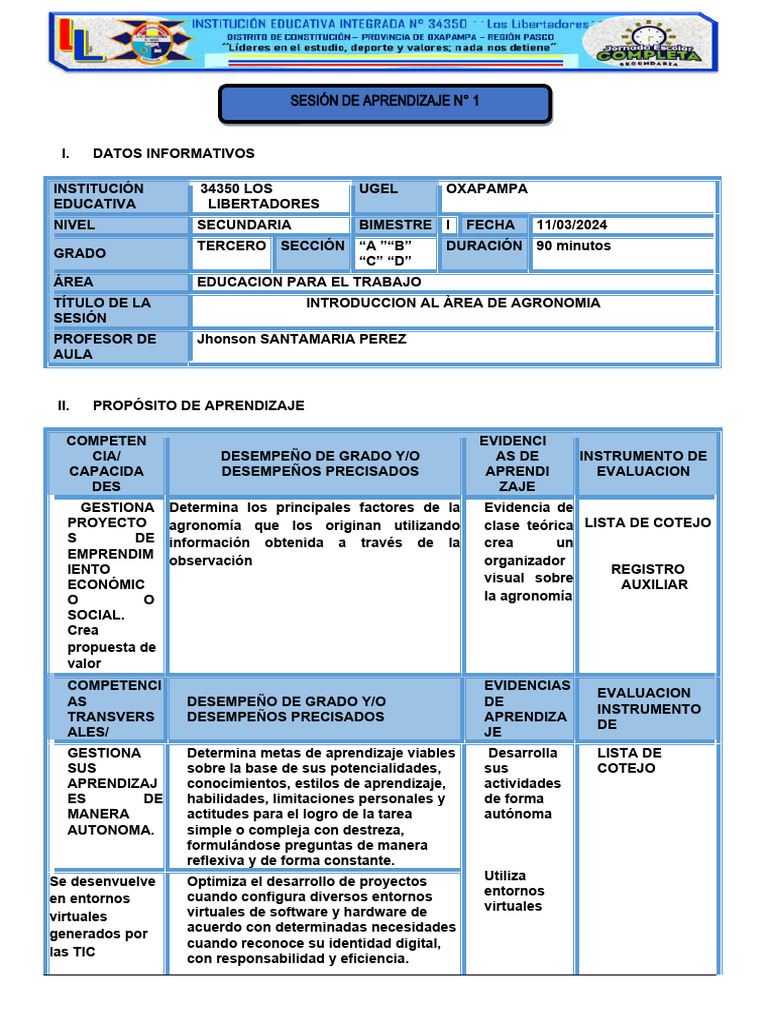 sesion 1 EPT-3º- 2024 | PDF | Evaluación | Aprendizaje